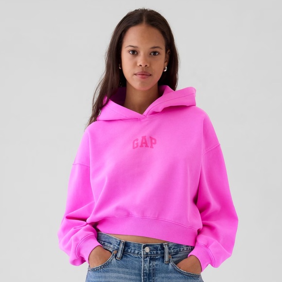 GAP | Tops | Gap Neon Bright Pink Vintagesoft Crop Logo Sweatshirt ...